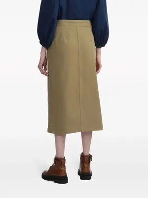 Closed Tie-fastening Cotton Midi Skirt - Brown