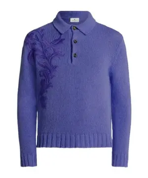 Etro Knit Cotton Polo Shirt With Floral Embroidery