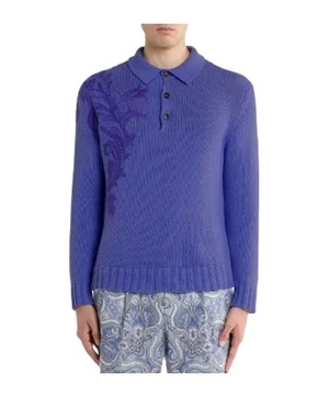 Etro Knit Cotton Polo Shirt With Floral Embroidery