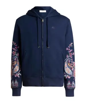 Etro Hooded Sweatshirt In Cotton With Placed Floral Paisley Print - Black