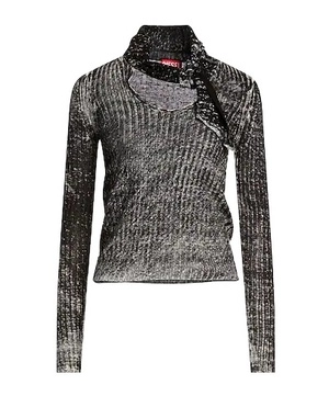 DIESEL® Lightweight Two-tone Knit Sweater - Black