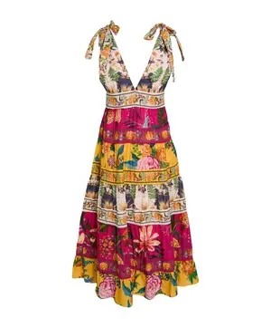 Farm Rio Floral Print Midi Dress - Pink