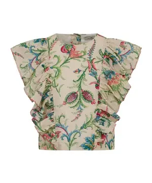 Etro Cotton Dotted Swiss Top With Leafy Floral Print