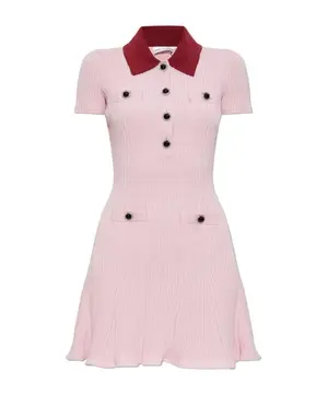SELF-PORTRAIT Knitted Mini Dress With Contrast Collar - Pink
