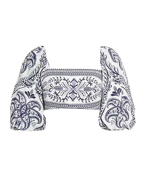 Farm Rio Paisley Print Linen Crop Top With Square Neckline And Shirred Back