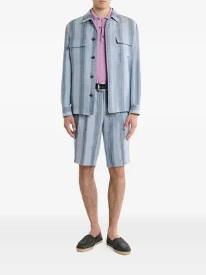 Etro Striped Linen Shacket With Pegaso Embroidery