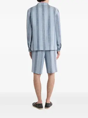 Etro Striped Linen Shacket With Pegaso Embroidery