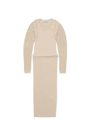 Acne Studios Long Sleeve Midi Dress With Contrasting Ribbed Vest - Light Brown