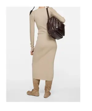 Acne Studios Long Sleeve Midi Dress With Contrasting Ribbed Vest - Light Brown