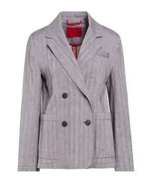 MAXCO. Max&co. Long-sleeve Double-breasted Blazer With Herringbone Jacquard - Gray