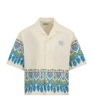 Etro Cotton Poplin Shirt With Placed Floral Print