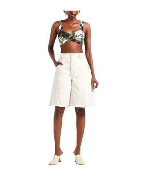 Farm Rio Floral Sleeveless Sweetheart Neckline Crop Top