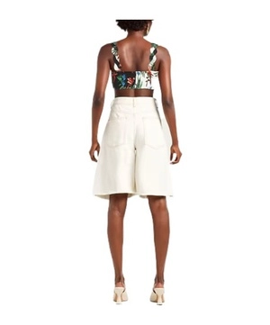 Farm Rio Floral Sleeveless Sweetheart Neckline Crop Top