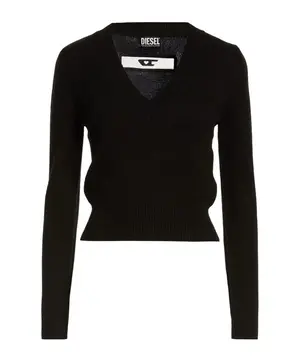 DIESEL® Solid-color Wool V-neck Long Sleeves - Black
