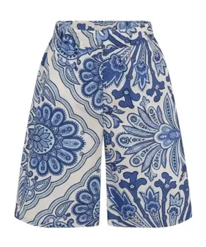 Etro Cotton Poplin Bermuda Shorts With Scarf-inspired Print - Blue