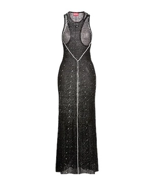 DIESEL® Sleeveless Linen Knit Maxi Dress With Embroidered Logo