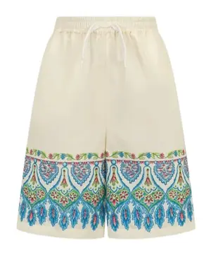 Etro Cotton Poplin Bermuda Shorts With Placed Floral Print - Nude