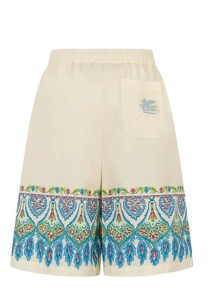 Etro Cotton Poplin Bermuda Shorts With Placed Floral Print