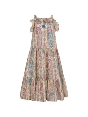 Etro Cotton Muslin Long Dress With Paisley Print