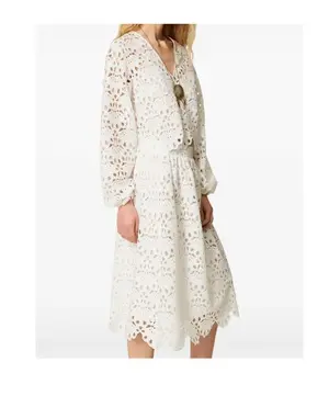 TWINSET Woven Midi Skirt With Scalloped Edges