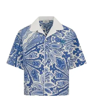Etro Cotton Poplin Shirt With Paisley Print - Blue