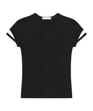 Helmut Lang Cutout Sleeve Ribbed Top - Black