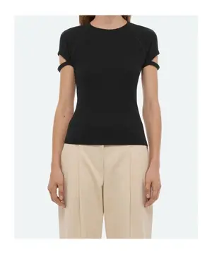 Helmut Lang Cutout Sleeve Ribbed Top - Black