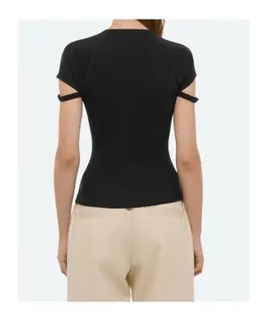 Helmut Lang Cutout Sleeve Ribbed Top - Black