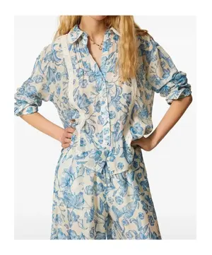 TWINSET Floral Print Lace Trim Button-up Shirt - White