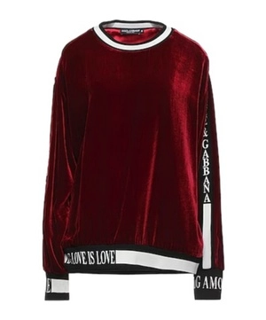 Dolce & Gabbana Velvet Long Sleeve Crew Neck Top - Wine Red