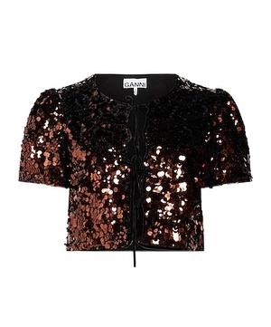 GANNI Solid Colour Short-sleeve Top - Black