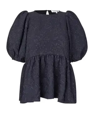 Stine Goya Puff Sleeve Ruffle Hem Top - Black