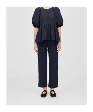 Stine Goya Puff Sleeve Ruffle Hem Top