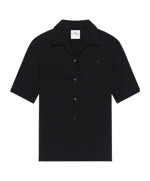 COURREGES Short-sleeved Merino Wool Polo With Embroidered Logo - Black