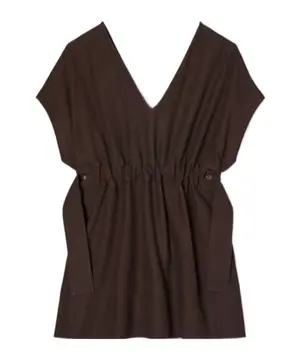 Tory Burch Cinched Linen Dress - Dark Brown