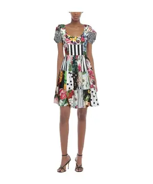 Dolce & Gabbana Patchwork Floral Print Short Sleeve Dress
