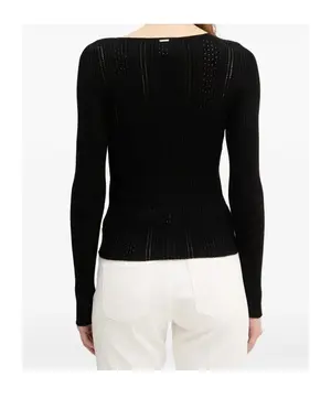 TWINSET Ribbed Square Neck Long Sleeve Sweater