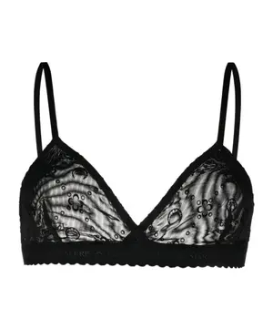 MARINE SERRE Logo Flocked Mesh Bra - Black
