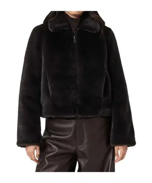ALLSAINTS Saye Zip Collar Faux Fur Jacket - Graphite Grey