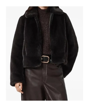ALLSAINTS Saye Zip Collar Faux Fur Jacket - Graphite Grey