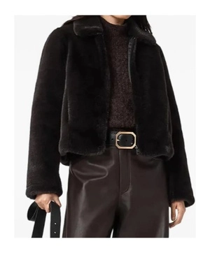 ALLSAINTS Saye Zip Collar Faux Fur Jacket - Graphite Grey