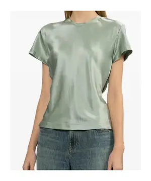 Helmut Lang Silk Crewneck Short Sleeve Blouse - Lightgrey