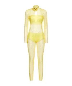 Giuseppe Di Morabito Embellished Stretch Mesh Jumpsuit - Yellow