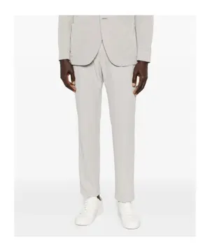 Herno Pleated Pinstriped Straight Leg Trousers - Grey