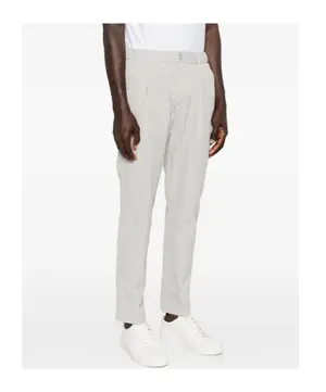 Herno Pleated Pinstriped Straight Leg Trousers - Grey