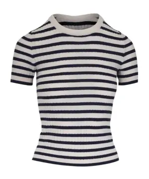NILI LOTAN Striped Ribbed Knit Short Sleeve Top
