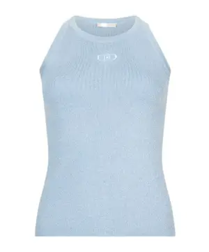 Liu Jo Logo Embroidered Ribbed Knit Top