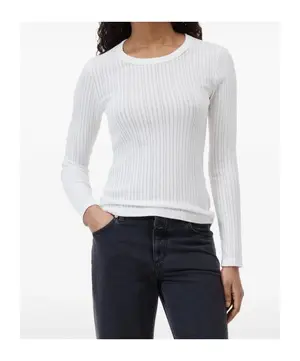Closed Ribbed Knit Crewneck Long Sleeve Top