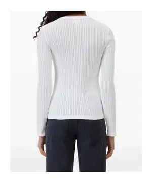 Closed Ribbed Knit Crewneck Long Sleeve Top