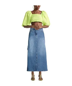 Farm Rio Flared Denim Maxi Skirt